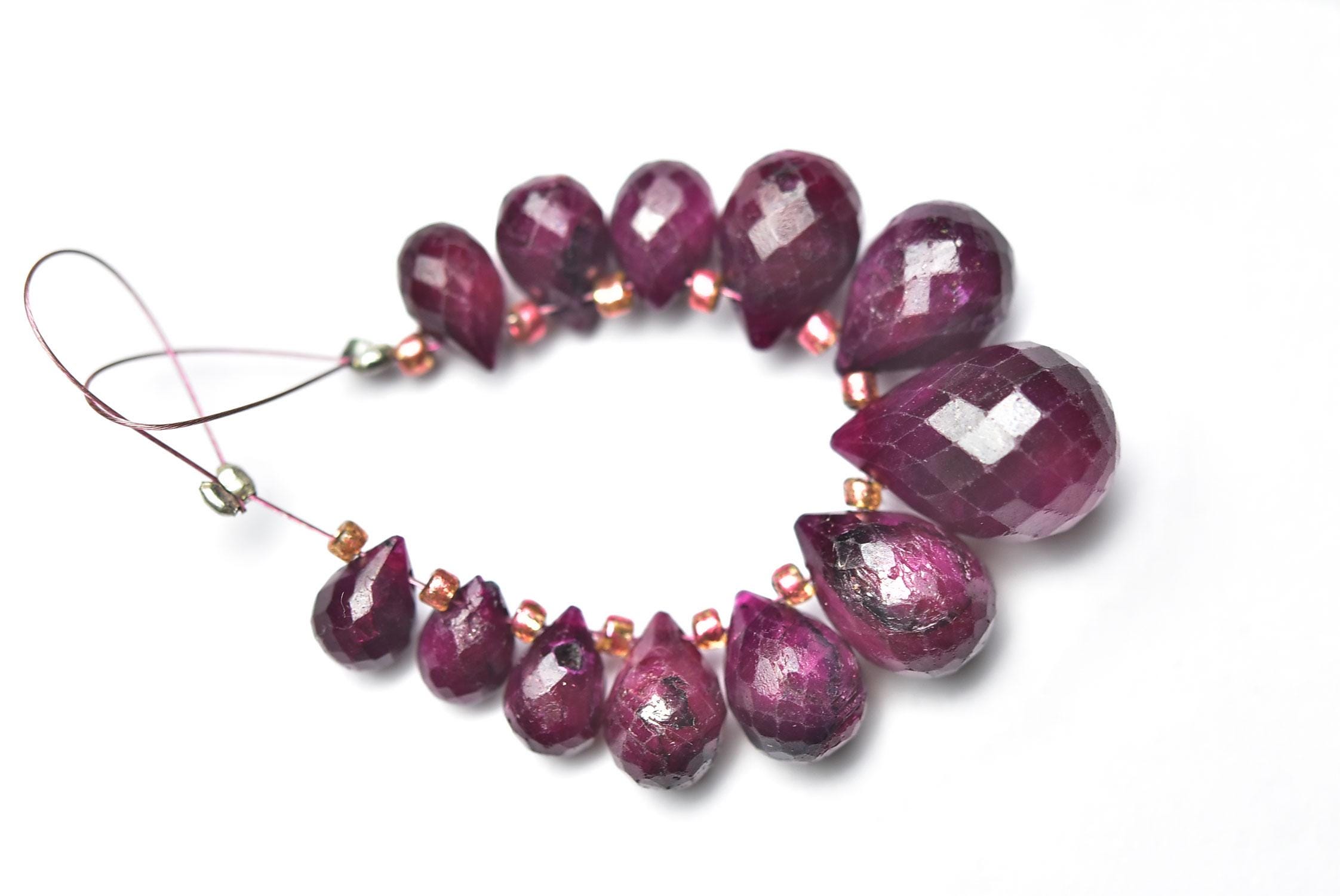 Ruby Teardrop Bead Strand - 10 Pcs - Beautiful Faceted Dyed Ruby Tear ...