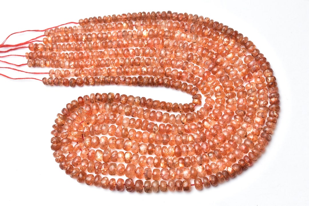Sunstone Rondelle Beads - 16 Inches - Beautiful Natural Big Smooth ...
