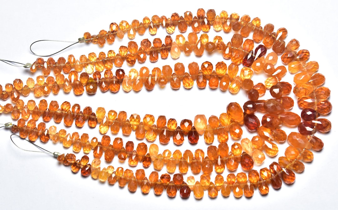 Rare Mandarin Orange Garnet Teardrop Beads - 8 Inches - Super Quality ...