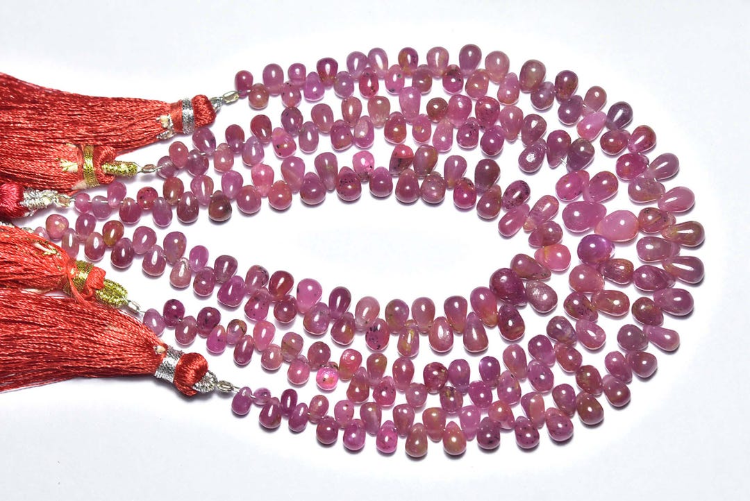 Rare African Ruby Teardrop Beads - 7 Inches - Natural Beautiful Smooth ...
