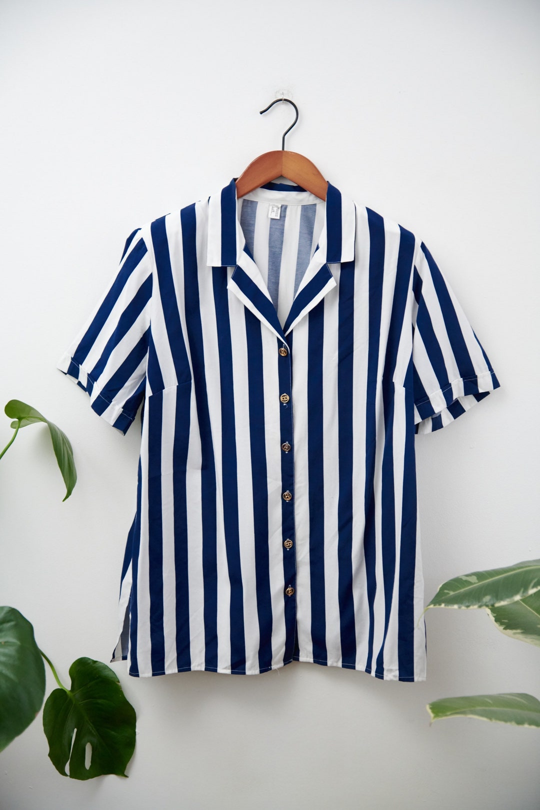 Navy Blue and White Striped Vintage Shirt XL - Etsy