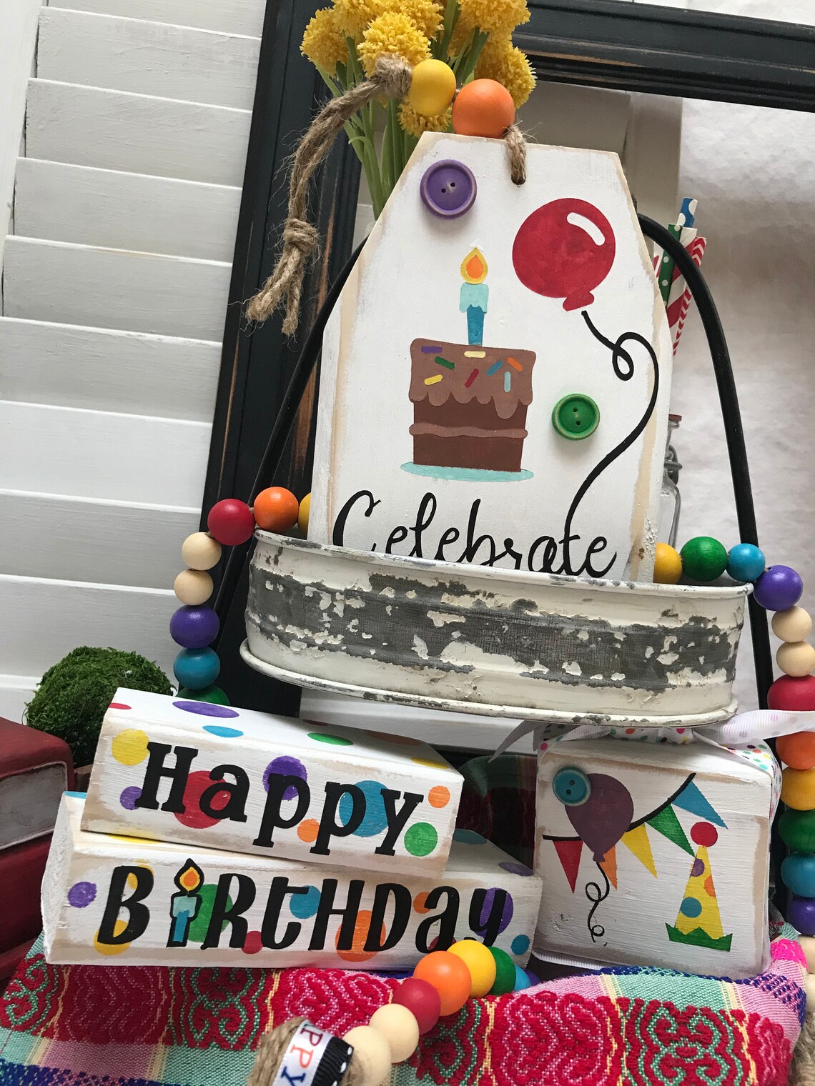 Happy Birthday Stacked Wooden Blocks - Etsy