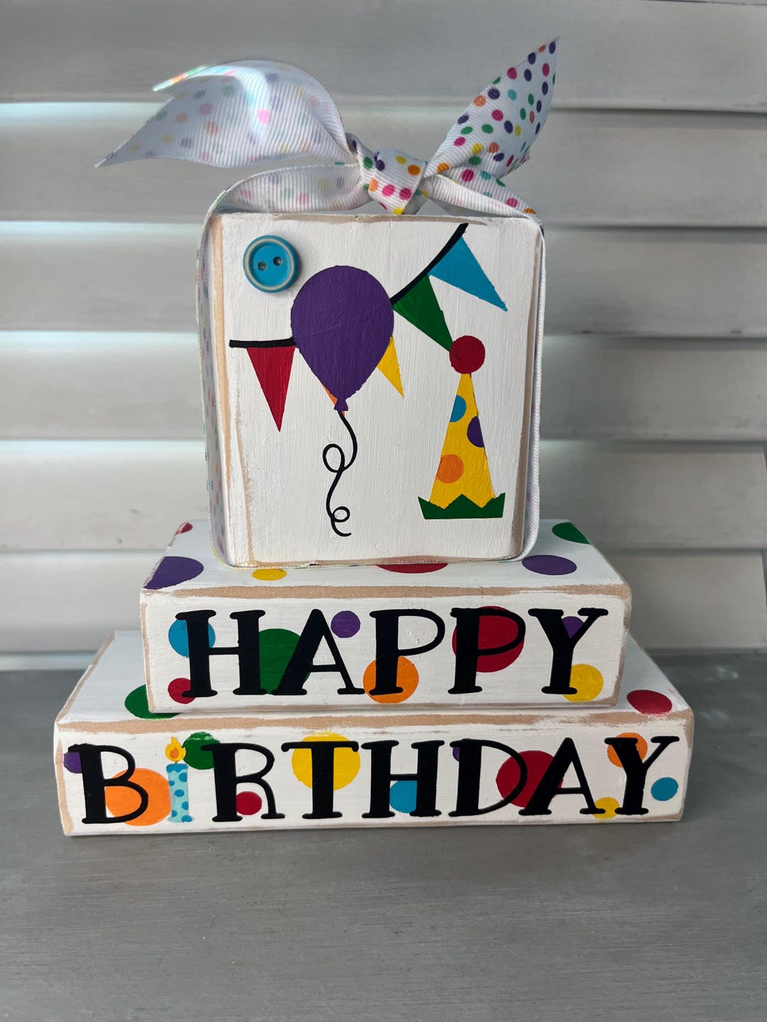 Happy Birthday Stacked Wooden Blocks - Etsy