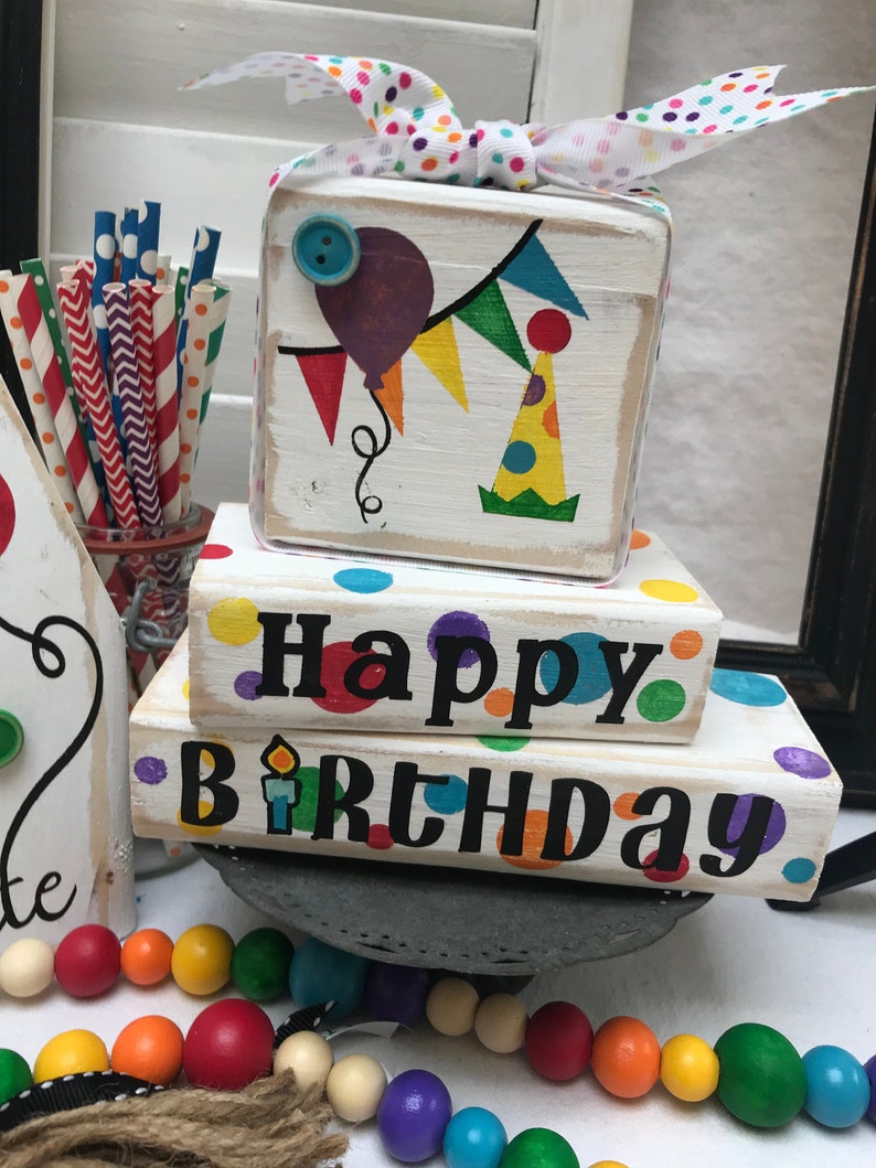 Happy Birthday Stacked Wooden Blocks | Etsy