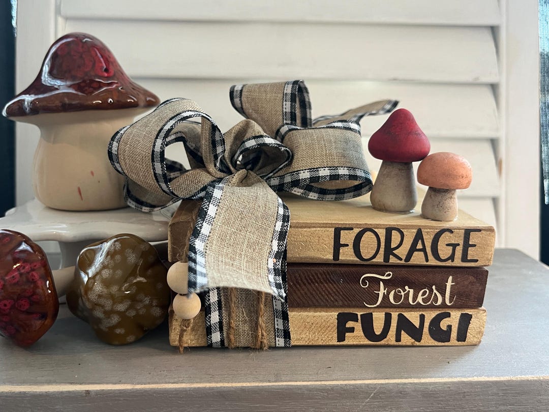 Mushroom Faux B Wood Book Stack - Etsy