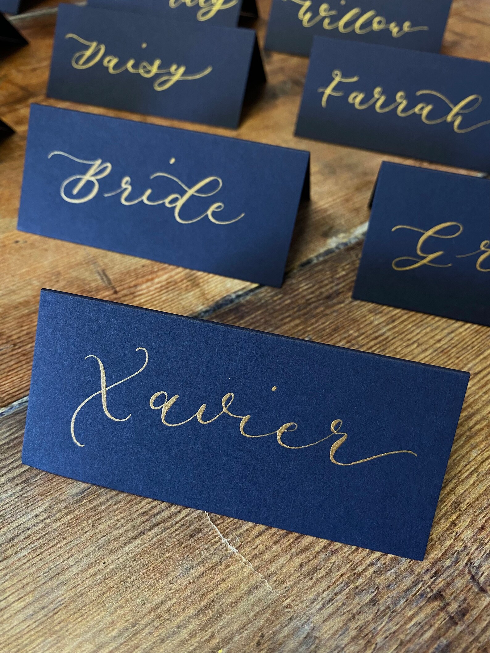 Navy Blue and Gold Folding Place Cards Calligraphy Place - Etsy UK