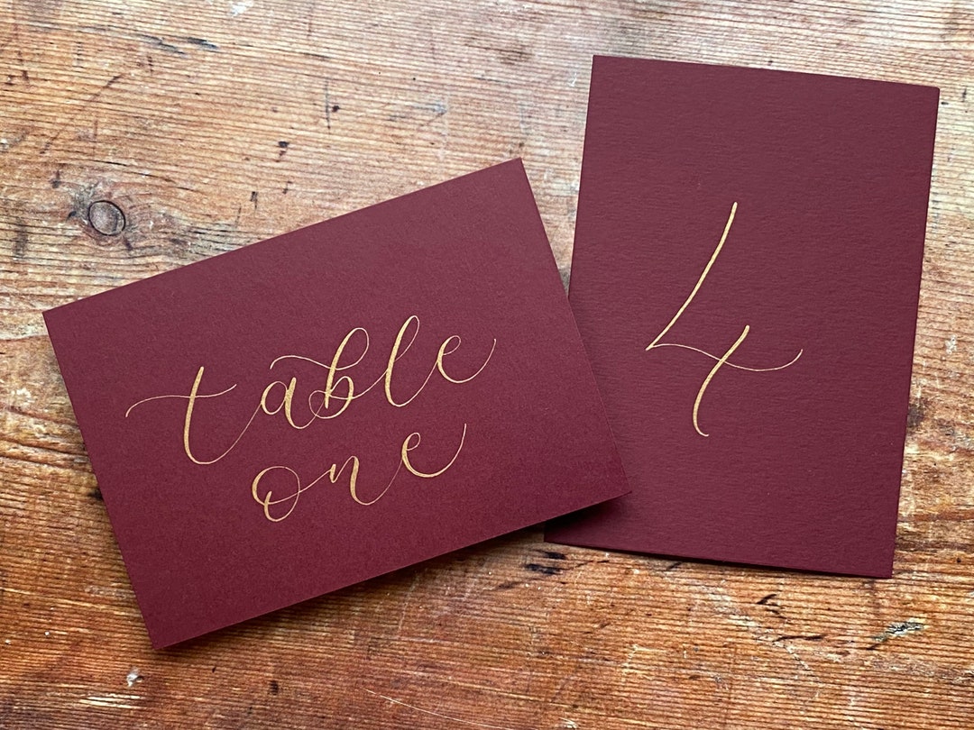 Personalised Burgundy Red Table Numbers and Names for Wedding ...