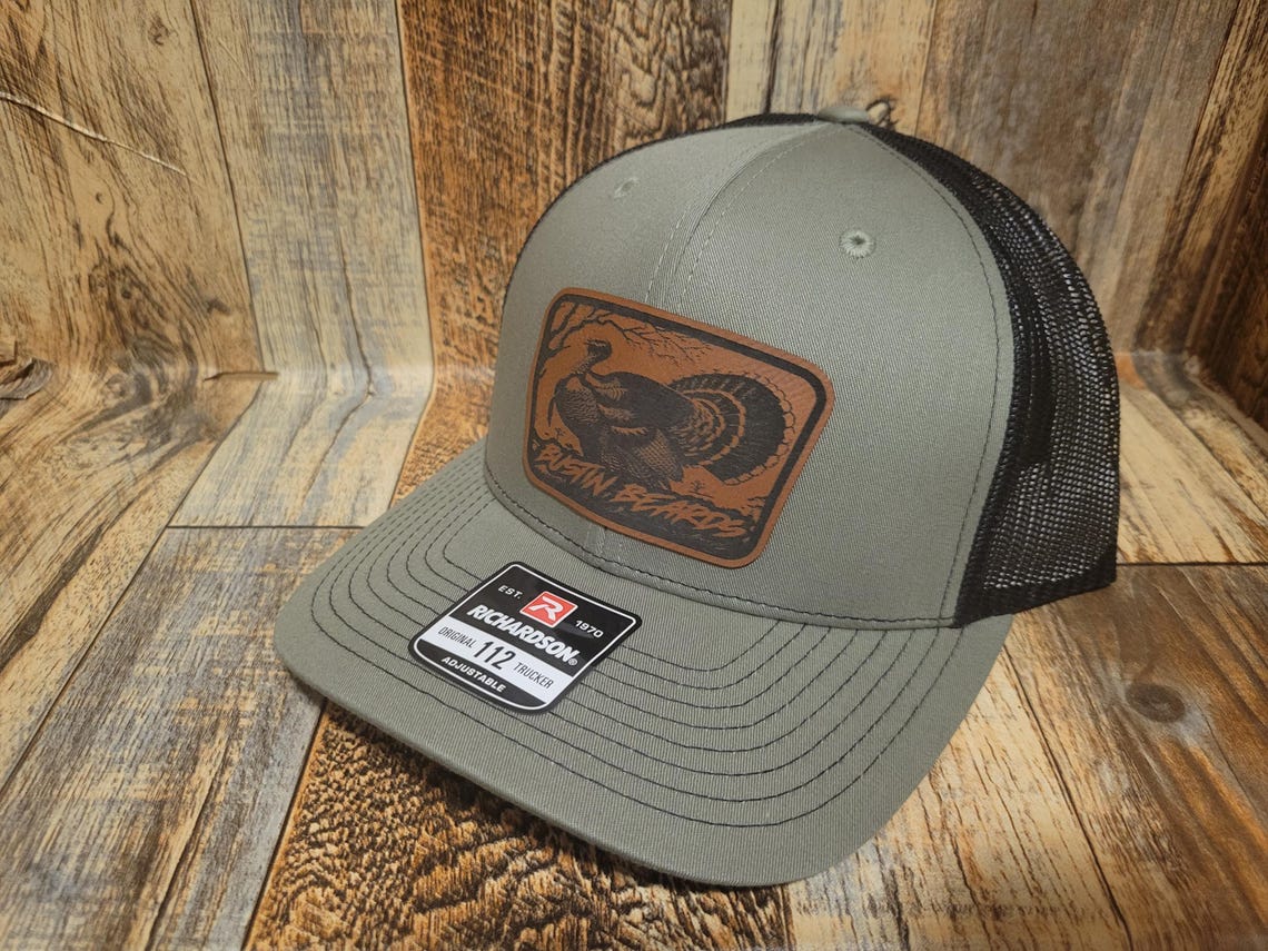 Bustin Beards Turkey Hunting Leather Patch Hat Richardson Camo Hat Cap ...