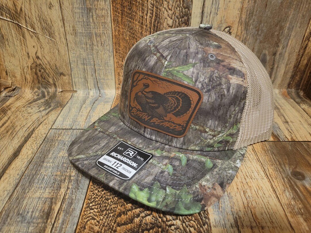 Bustin Beards Turkey Hunting Leather Patch Hat Richardson Camo Hat Cap ...