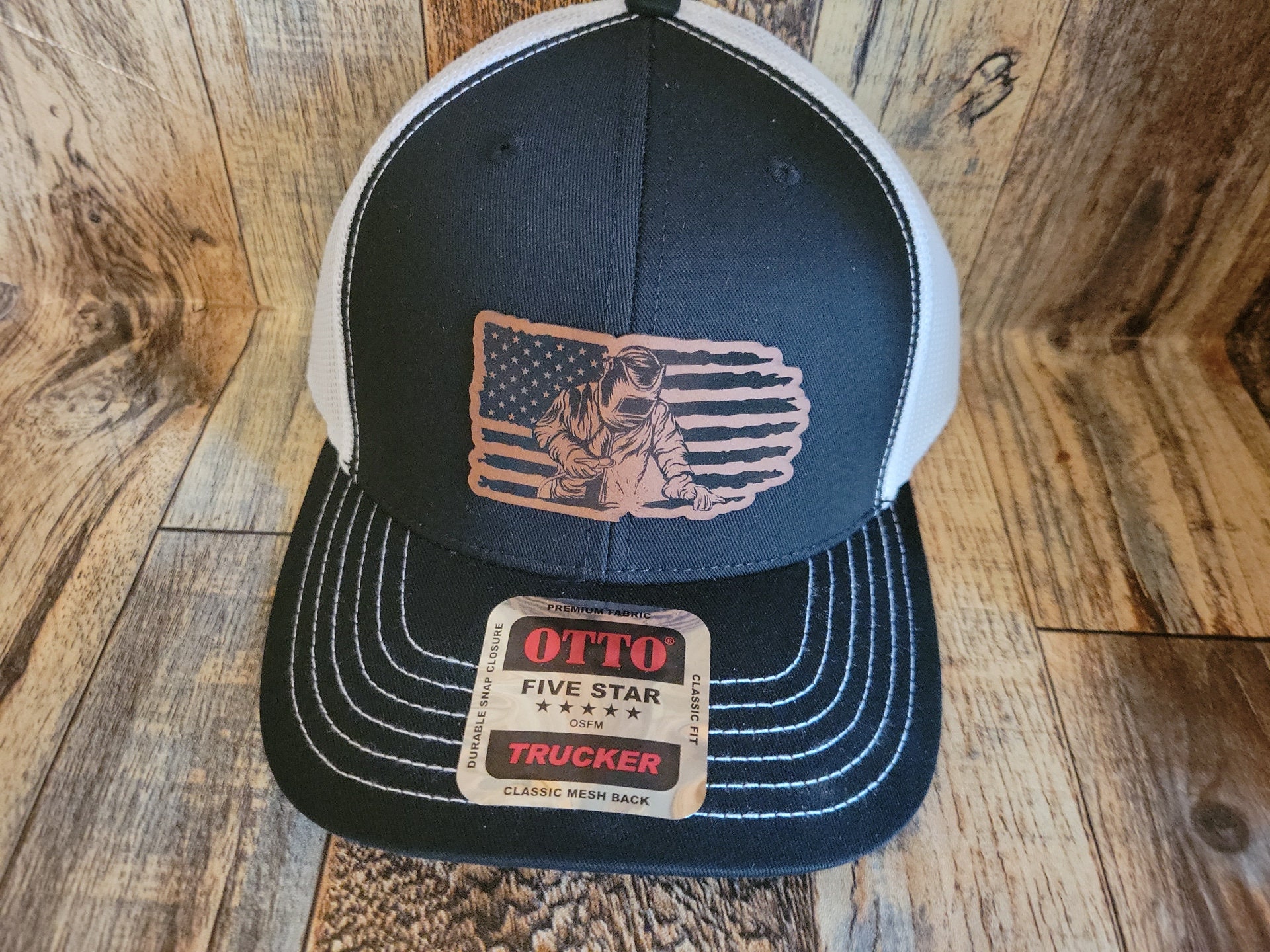 Welding Flag Leather Patch Trucker Snapback Mesh Back Hat Cap - Etsy