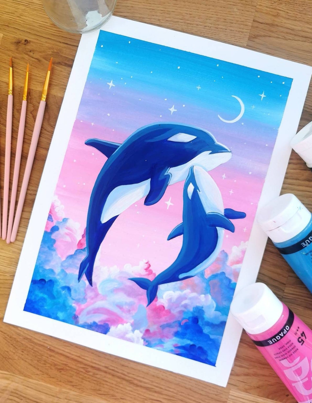 Wall Art Print of an Acrylic Painting Depicting Orcas killer Whales ...