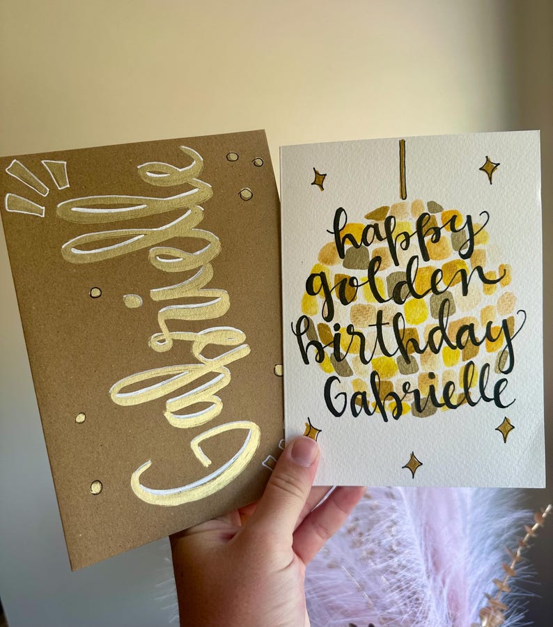 Personalized Golden Disco Birthday Card: Handpainted Milestone ...