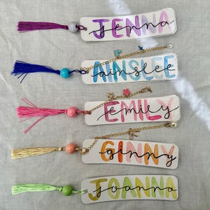 Custom Name Watercolor Bookmark With Charm Tassle. Colorful Bookmark ...