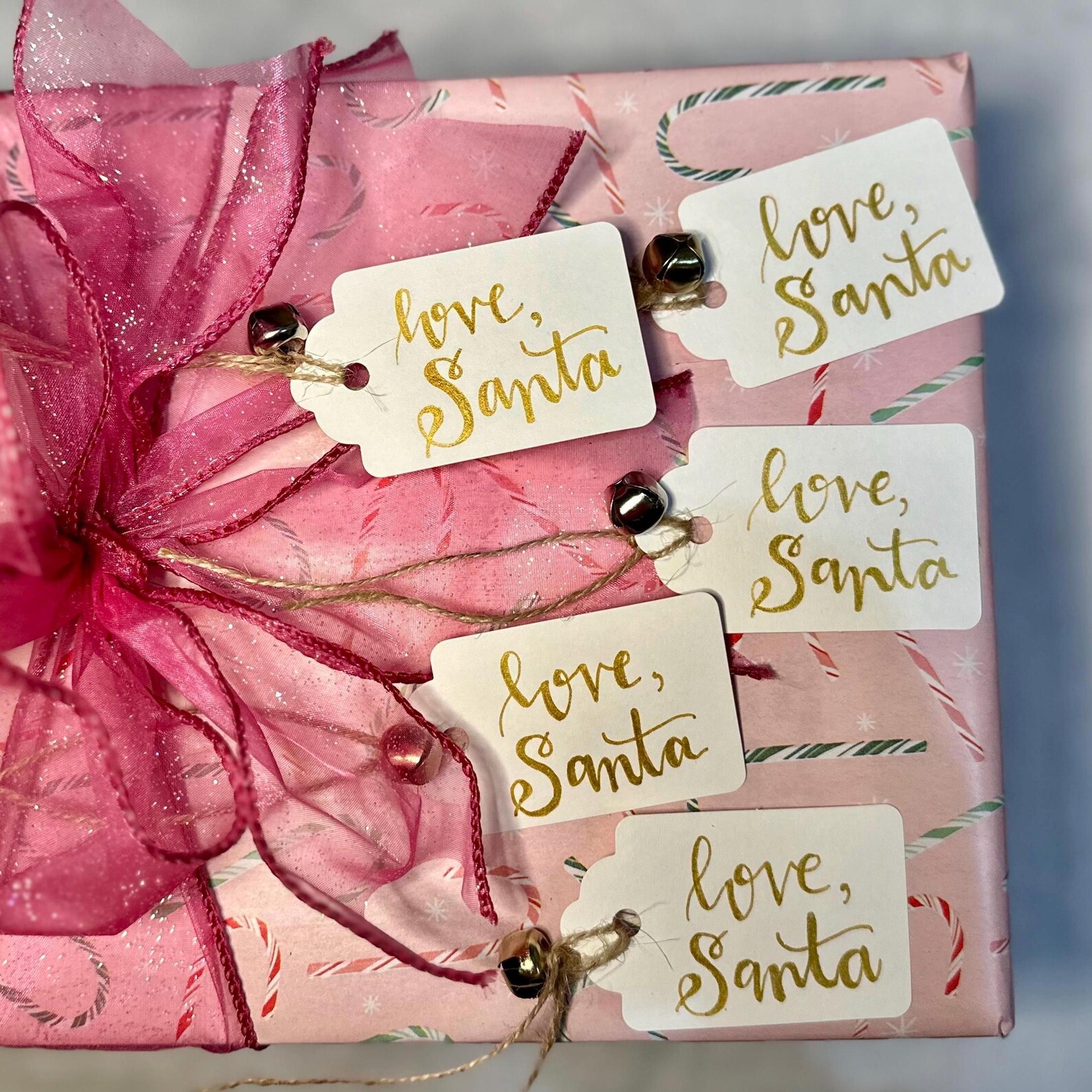 Handpainted Small Santa Gift Tags With Bells: Personalized Christmas ...