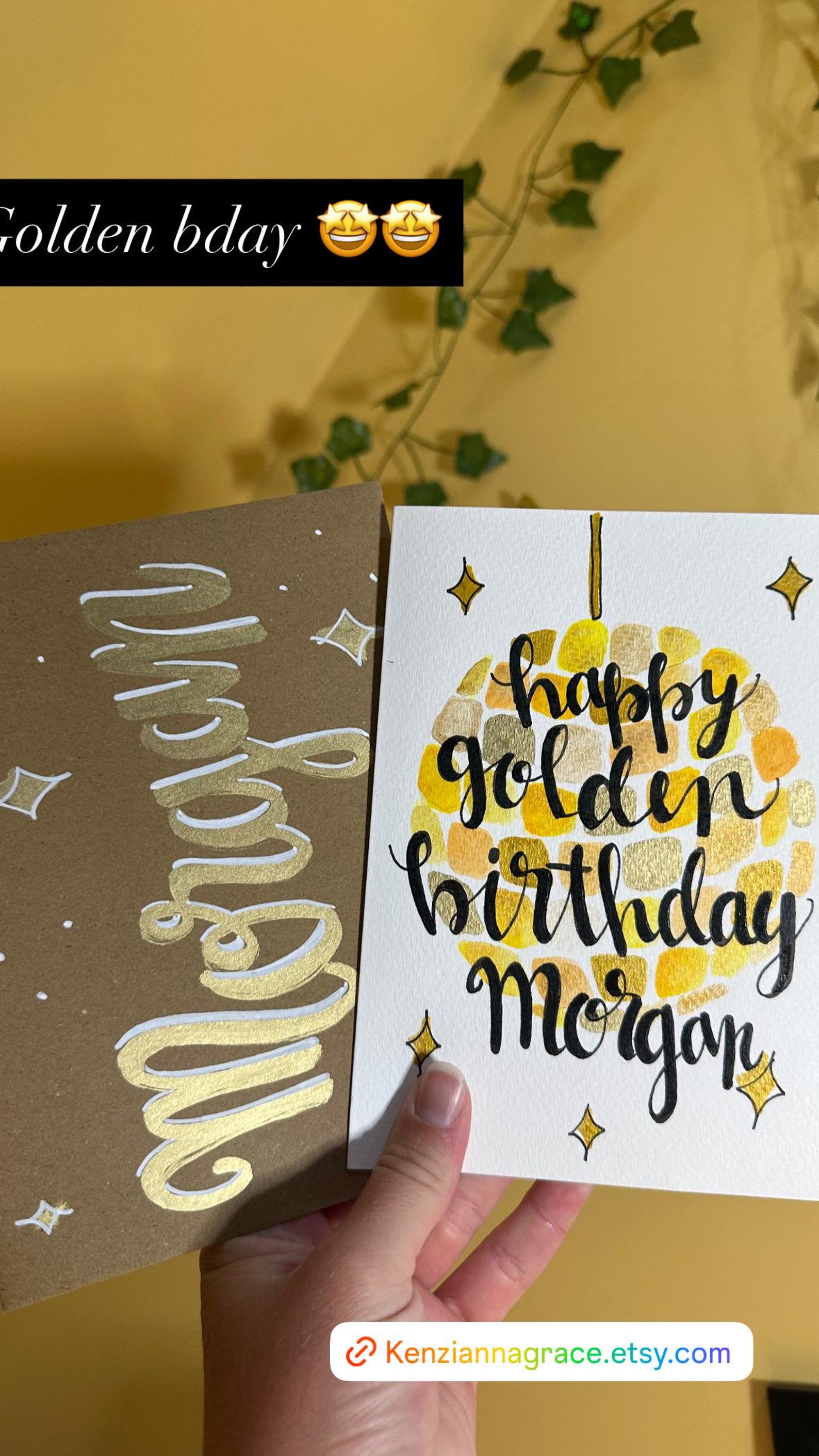 Personalized Golden Disco Birthday Card: Handpainted Milestone ...
