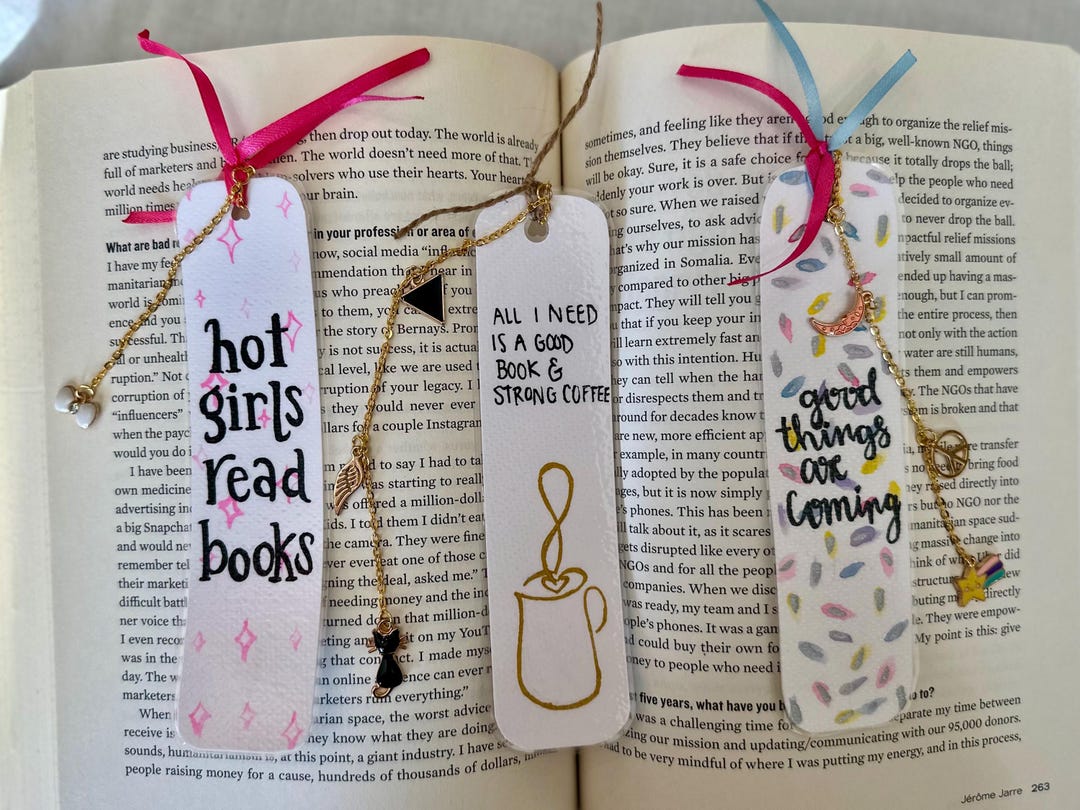 Handmade Girlie & Cute Watercolor Bookmarks With Books Coffee, Charms ...