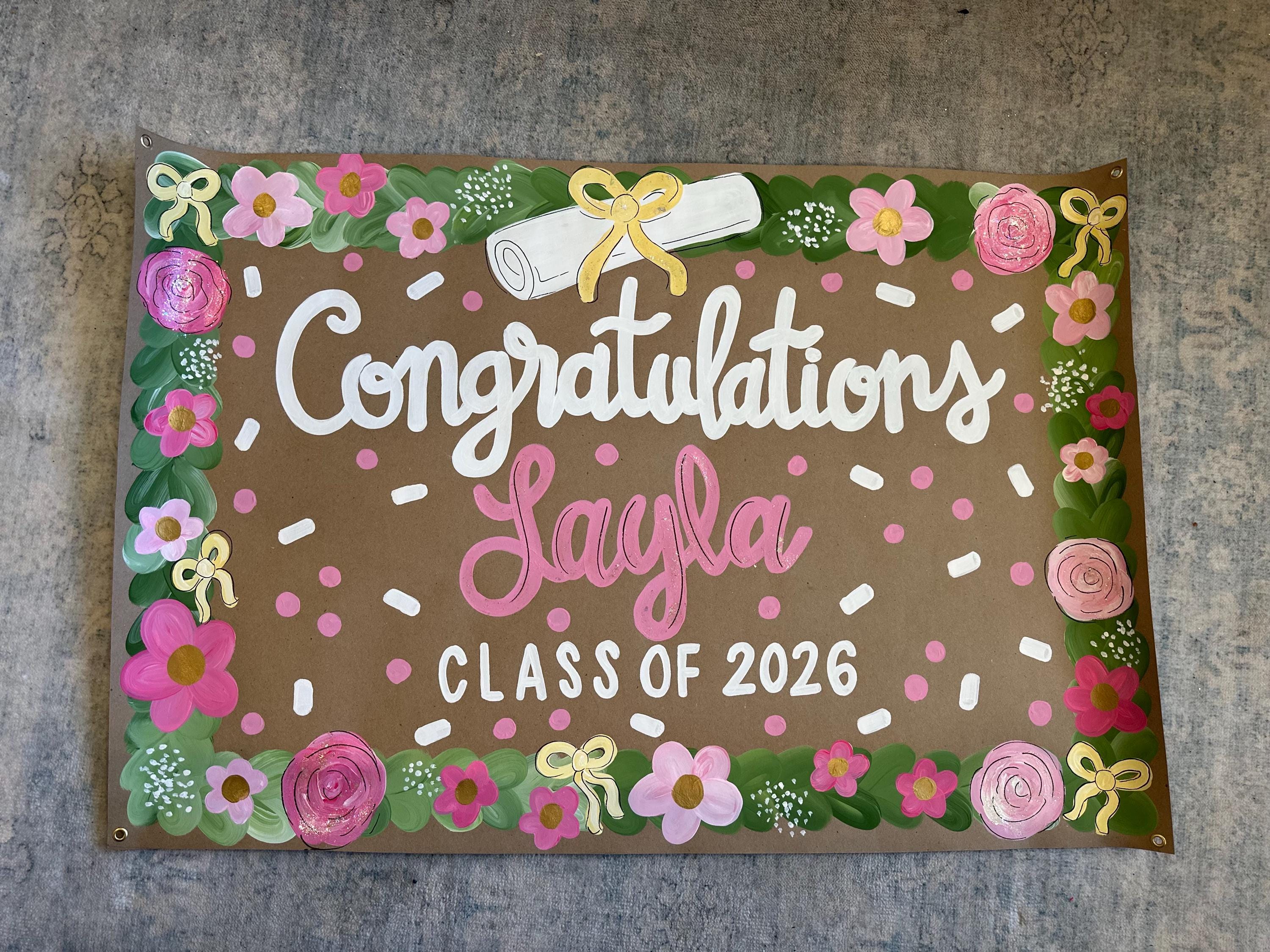 Custom Hand-painted Graduation Banner – Floral Party Decor ...