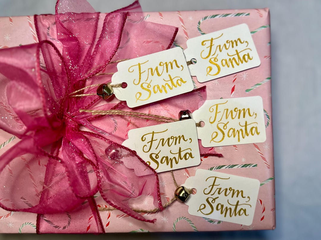 Handpainted Small Santa Gift Tags With Bells: Personalized Christmas ...