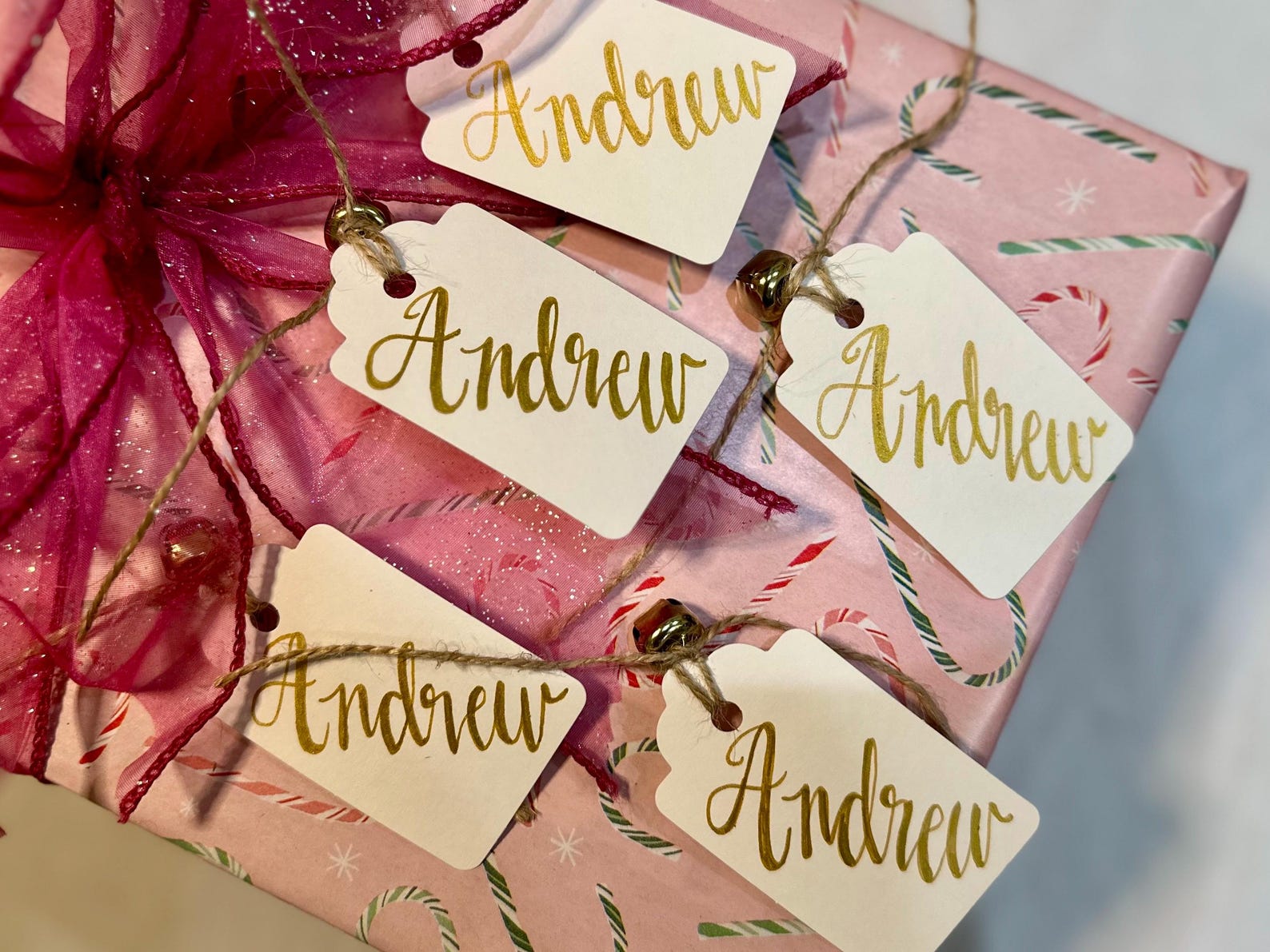 Handpainted Small Santa Gift Tags With Bells: Personalized Christmas ...