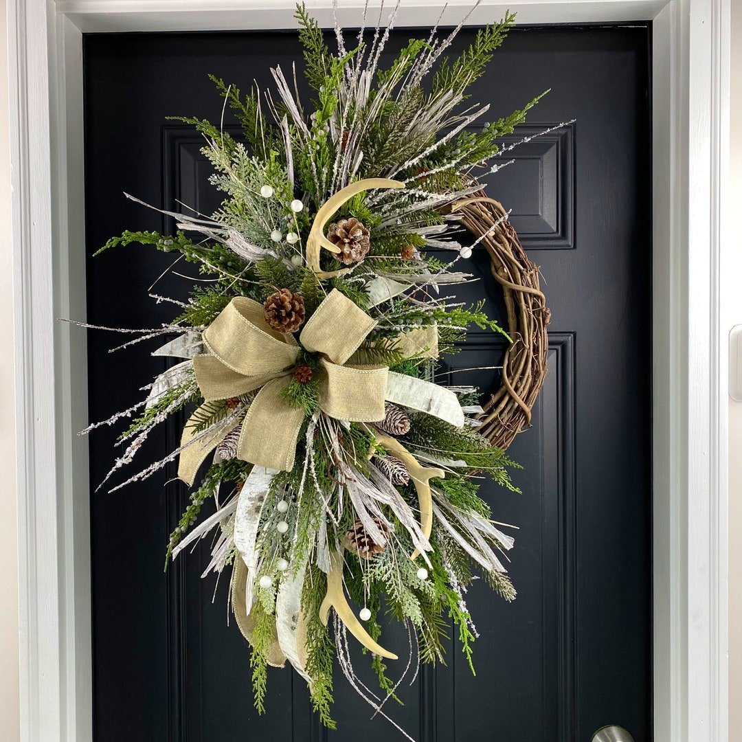 Large Winter Wreath With Antlers Extra Large. Winter Wreaths - Etsy