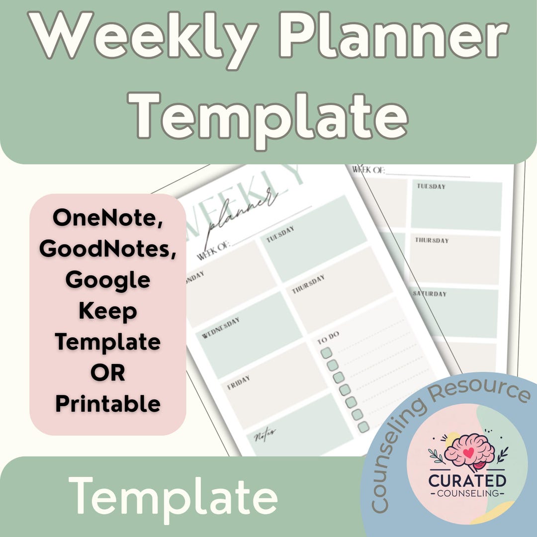 Weekly Planner Template for Counselor Printable PDF or Onenote ...