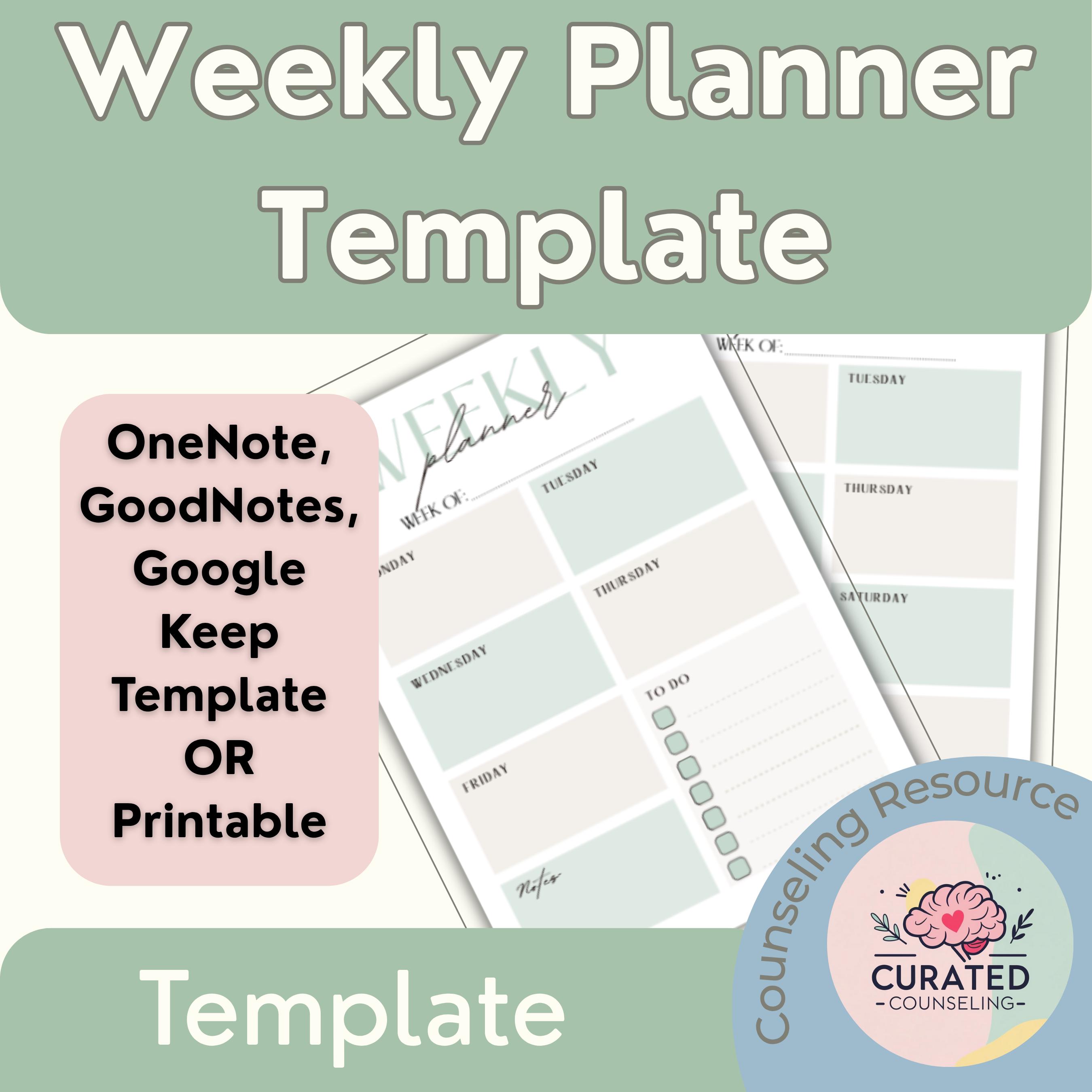 Weekly Planner Template for Counselor Printable PDF or Onenote ...