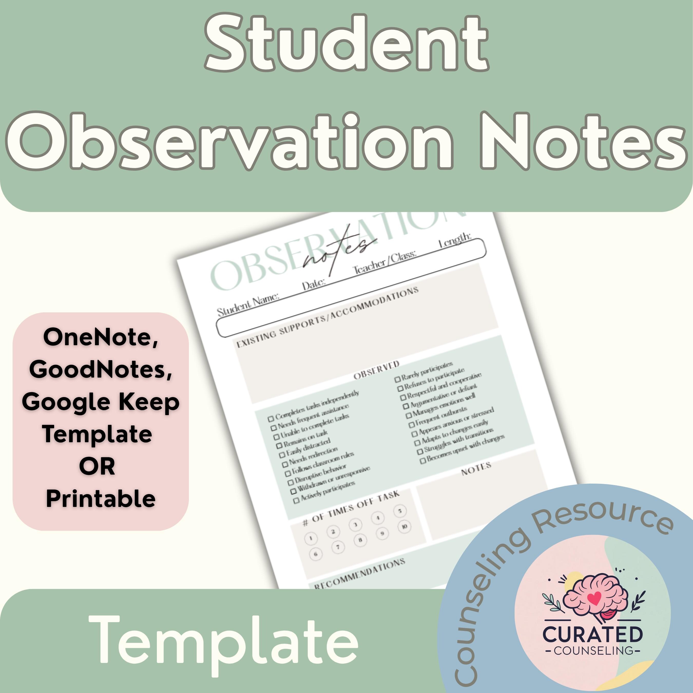 Student Observation Notes Template for School Counselor Onenote ...