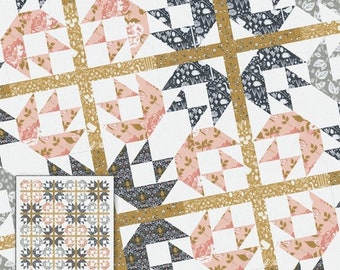 Evening Primrose Quilt Kit With Paper Pattern Finished Size 72 X 72 midnight in the Garden ...