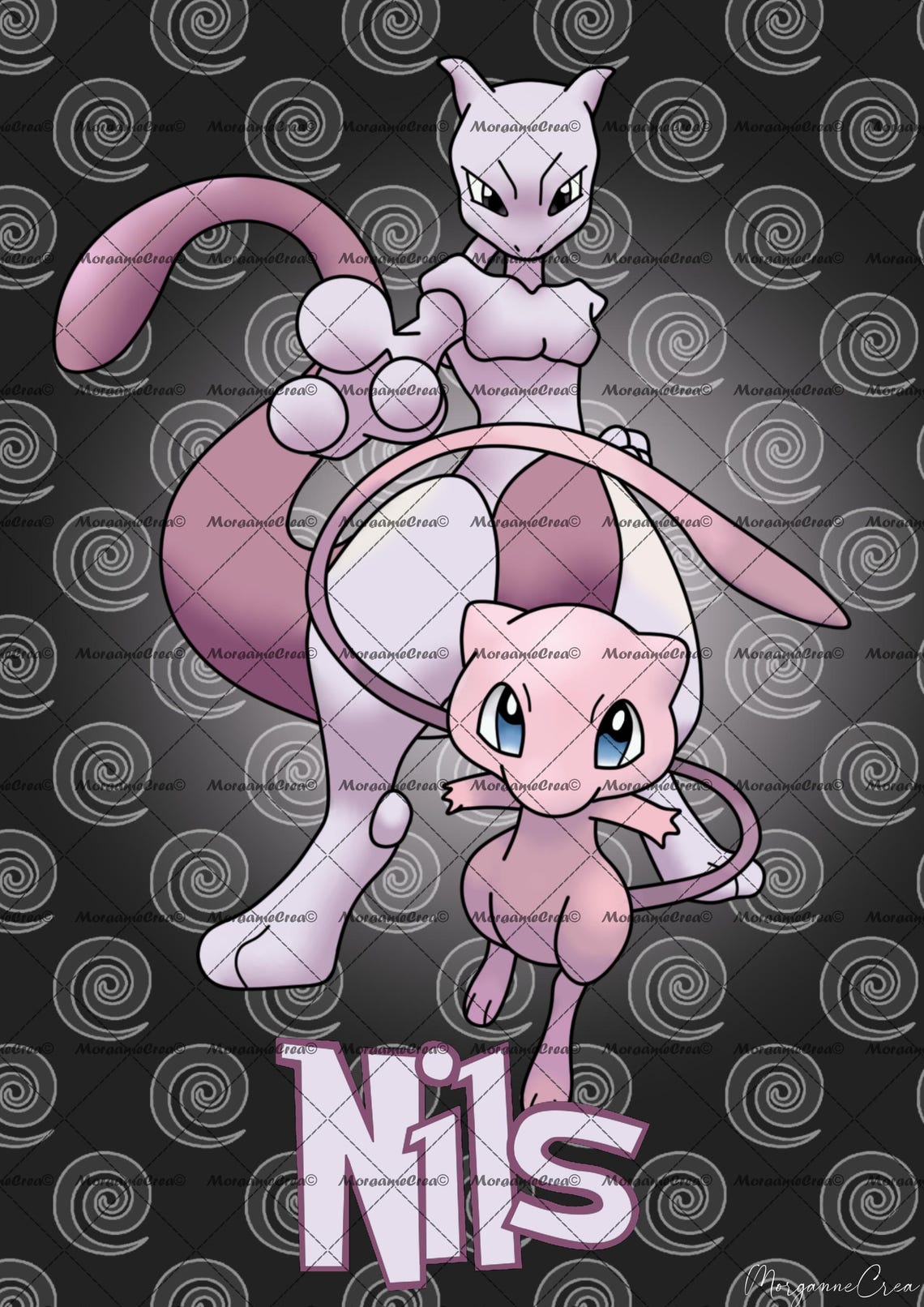 Customizable Mewtwo and Mew Poster - Etsy