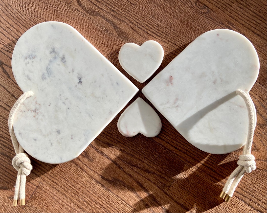White Marble Heart Platter + Marble Heart Coasters | 11” or 13 ...