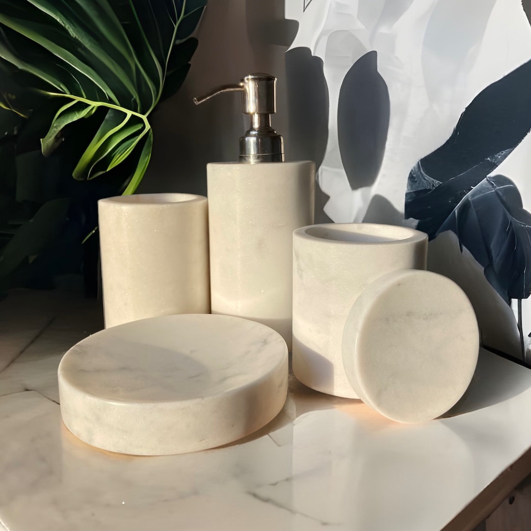4pc Genuine Marble Bath Set - Etsy
