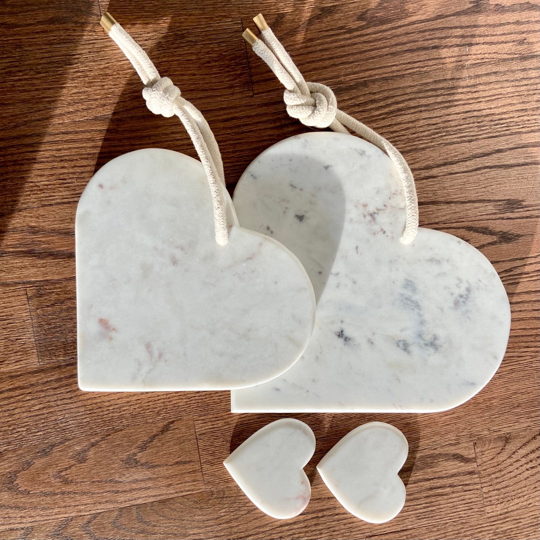 White Marble Heart Platter Marble Heart Coasters 11 or - Etsy