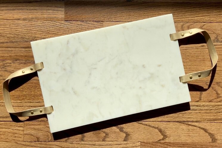 White Marble Tray With Gold Leather Handles | Elegant Stone Cutting ...