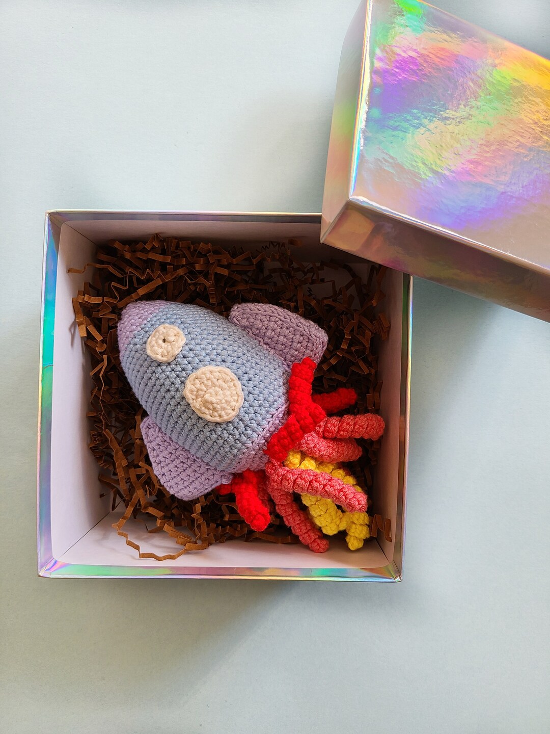 Crocheted Rocket Ship Rattle for Boy, Space Ship Toy, First Birthday ...