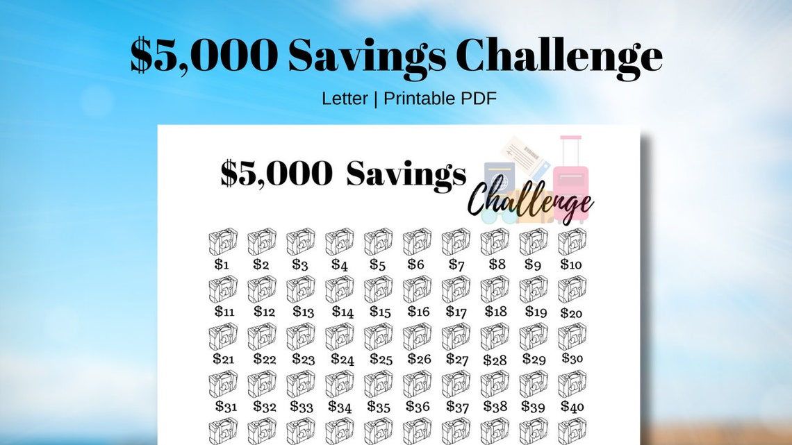 5000 Savings Challenge Printable Worksheet, 100 Envelope Challenge ...