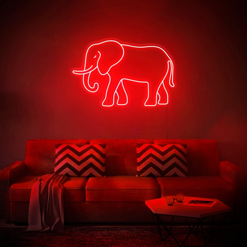 Elephant in Profile - LED Neon Sign, Wall Decor, Wall Sign, Neon Lights ...