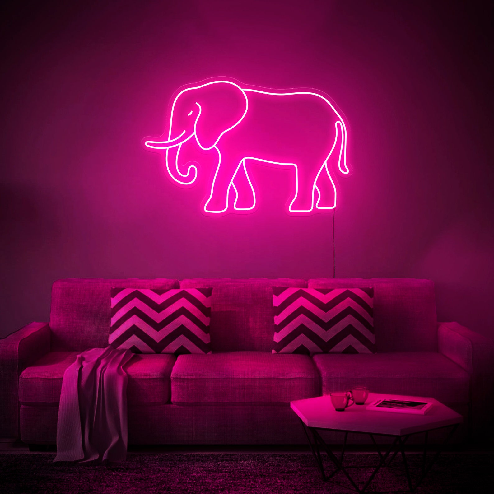 Elephant in Profile - LED Neon Sign, Wall Decor, Wall Sign, Neon Lights ...