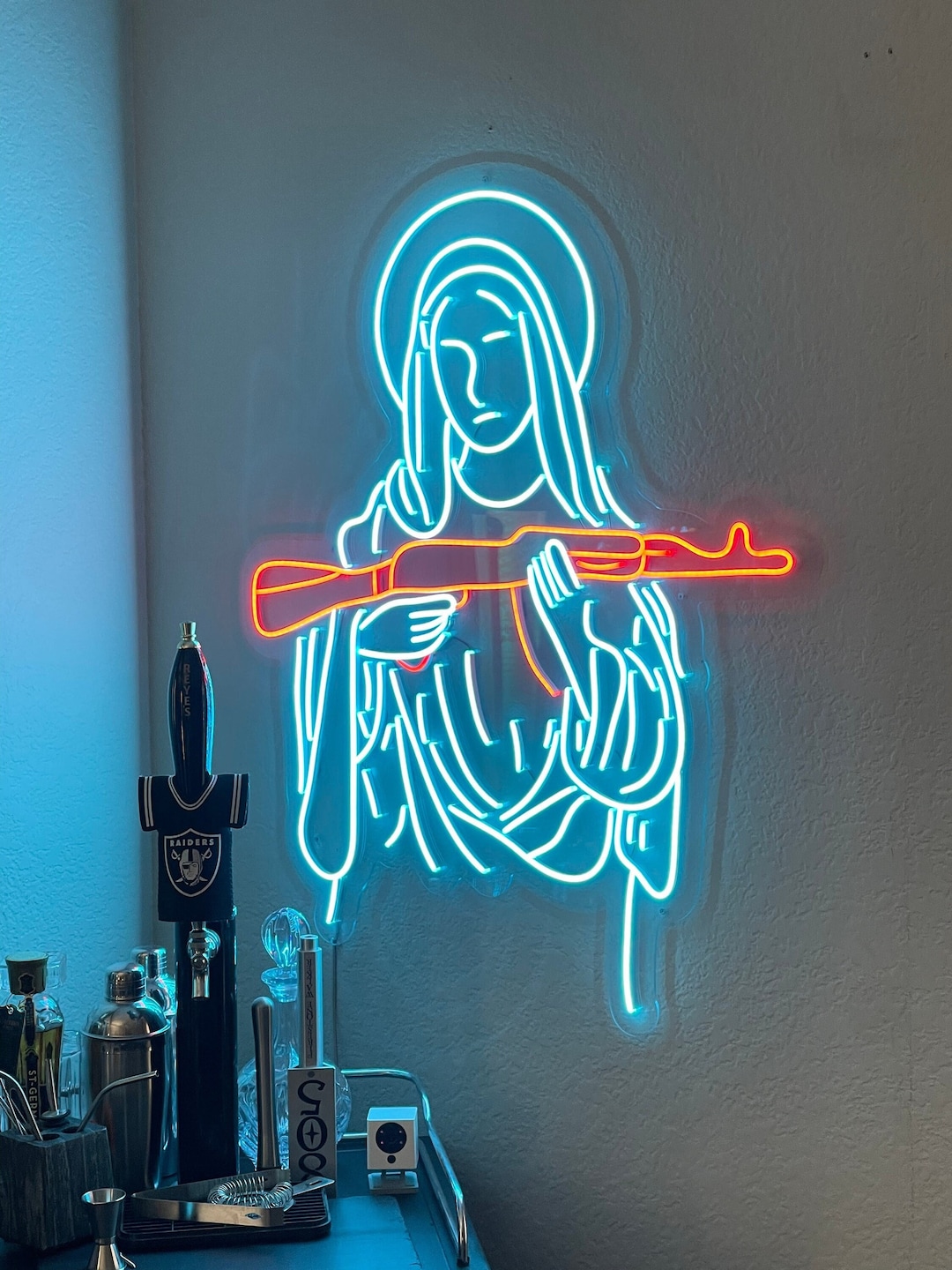 Blessed Virgin Mary Madonna Kalashnikov Gun АК-47, LED Neon Sign, Wall ...