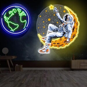 Astronaut Lying on Moon Neon Sign | UV Neon Sign | Acrylic Led Neon ...
