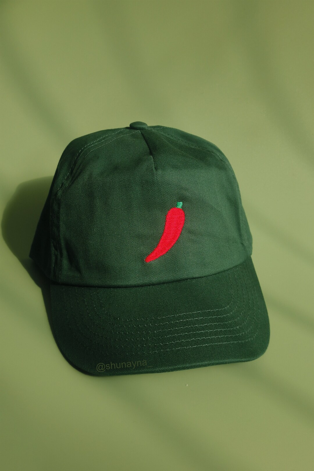 Green Hat With Chilli Motif Baseball Cap With Embroidered Detail Hat ...