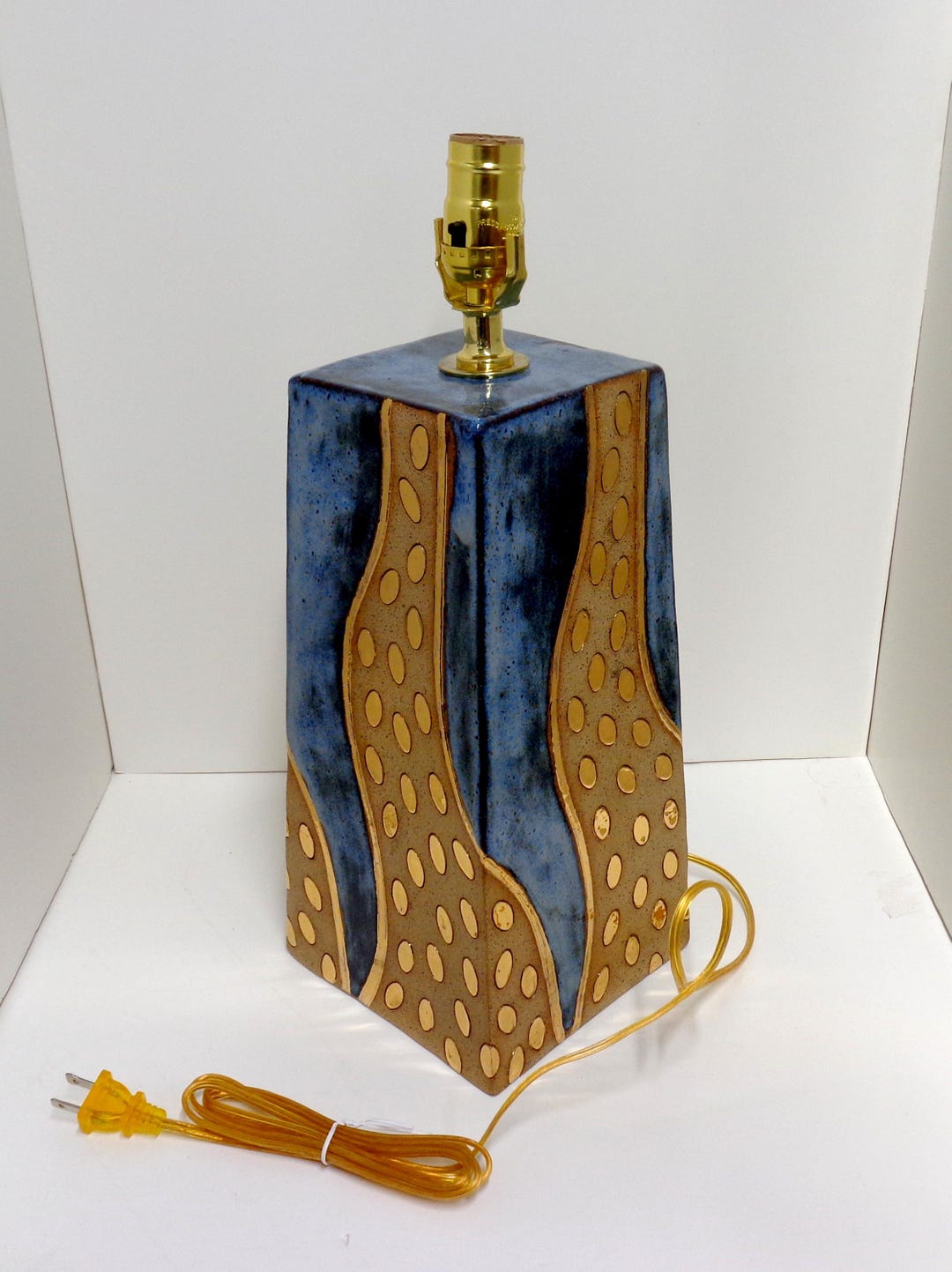 Hand Made Stoneware Slab Built Electric Lamp With Gold Lustre Accents ...