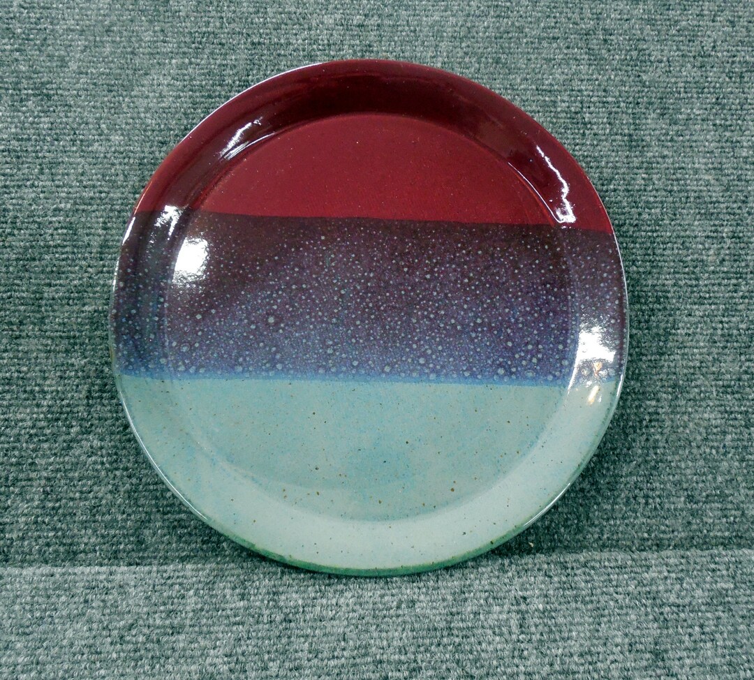 Hand Made Stoneware Round Three Colored Plate - Etsy