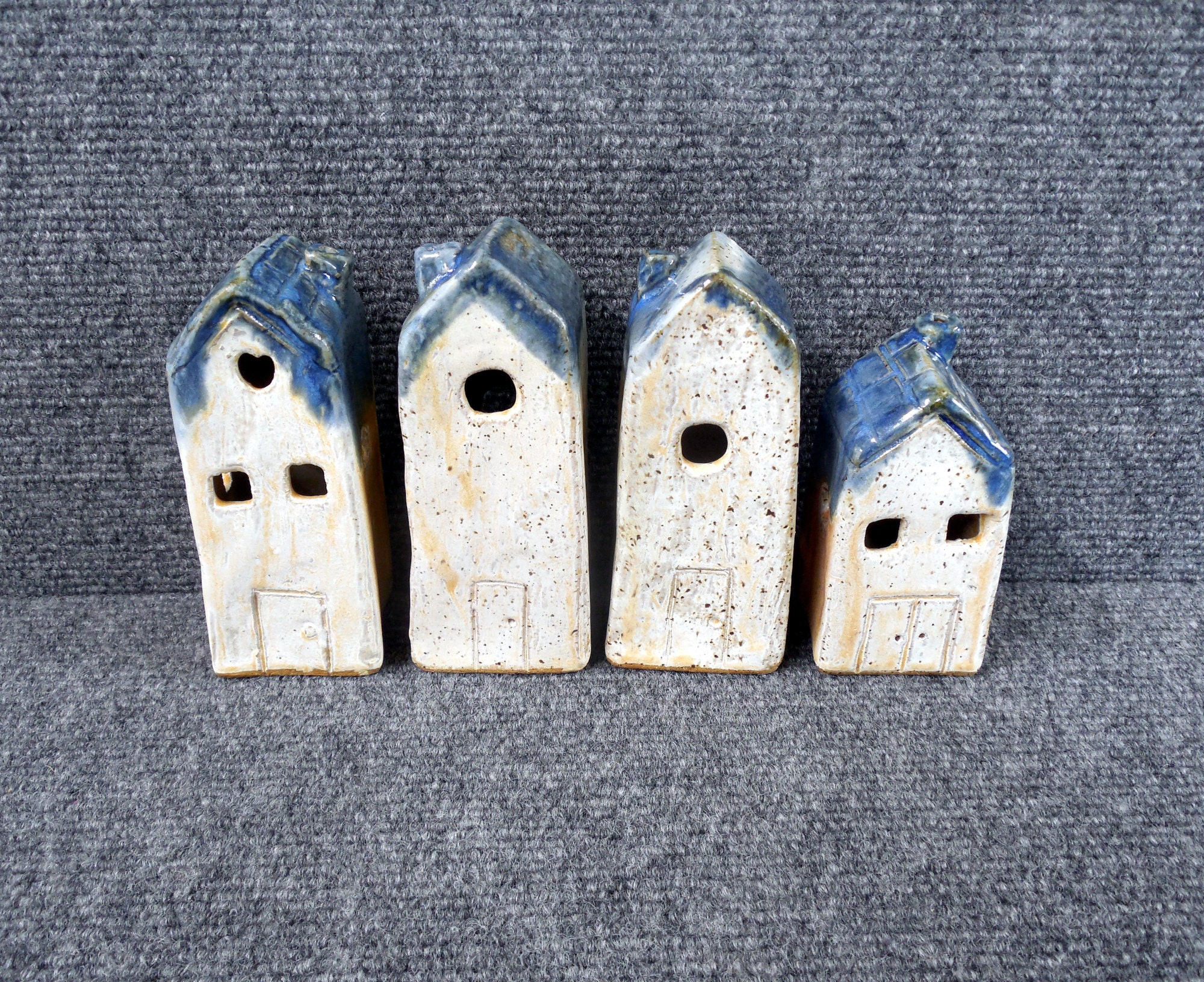 Hand Built Pottery Row of Four Houses - Etsy