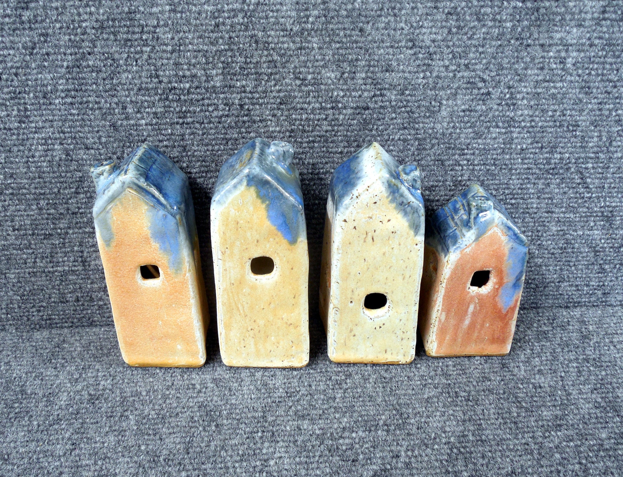 Hand Built Pottery Row of Four Houses - Etsy
