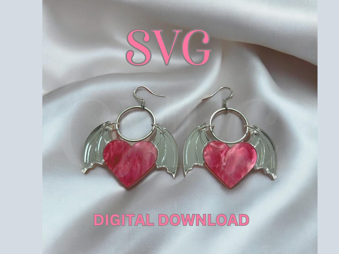 Heart Bat Wings Earrings SVG File: Glowforge Laser Cut Jewelry (digital ...