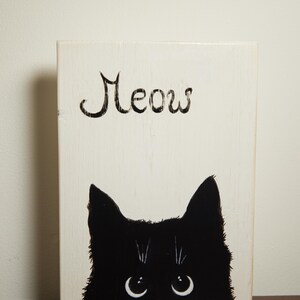 Hand-painted Black Cat & "meow" Sign – Charming Rustic Art - Etsy