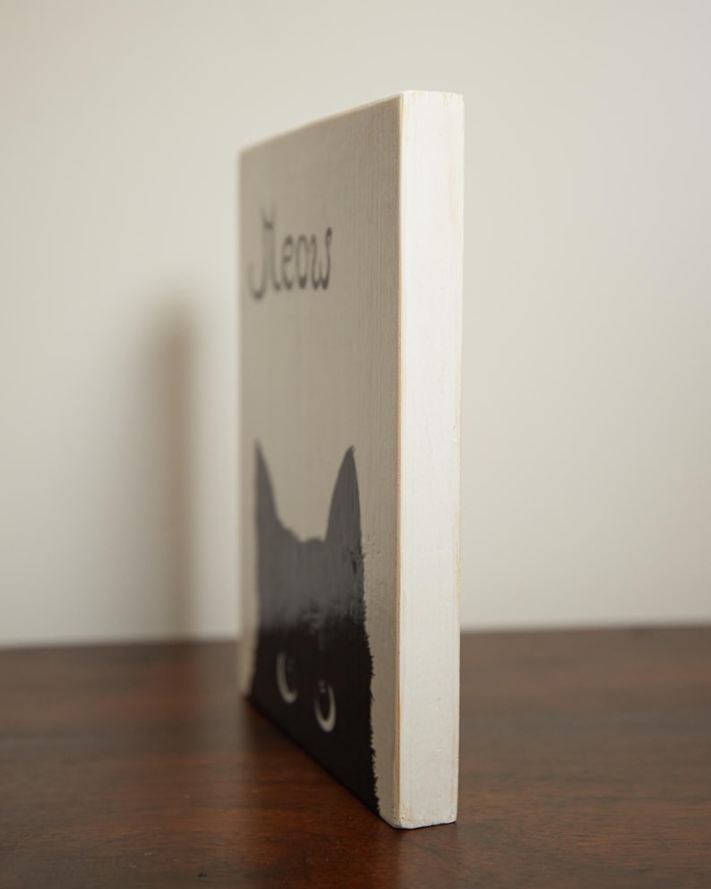 Hand-painted Black Cat & meow Sign Charming Rustic Art - Etsy