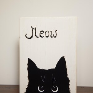 Hand-painted Black Cat & "meow" Sign – Charming Rustic Art - Etsy
