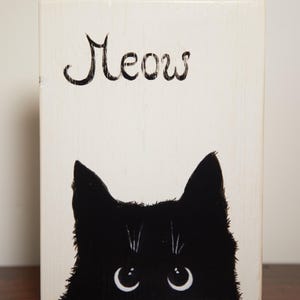Hand-painted Black Cat & "meow" Sign – Charming Rustic Art - Etsy