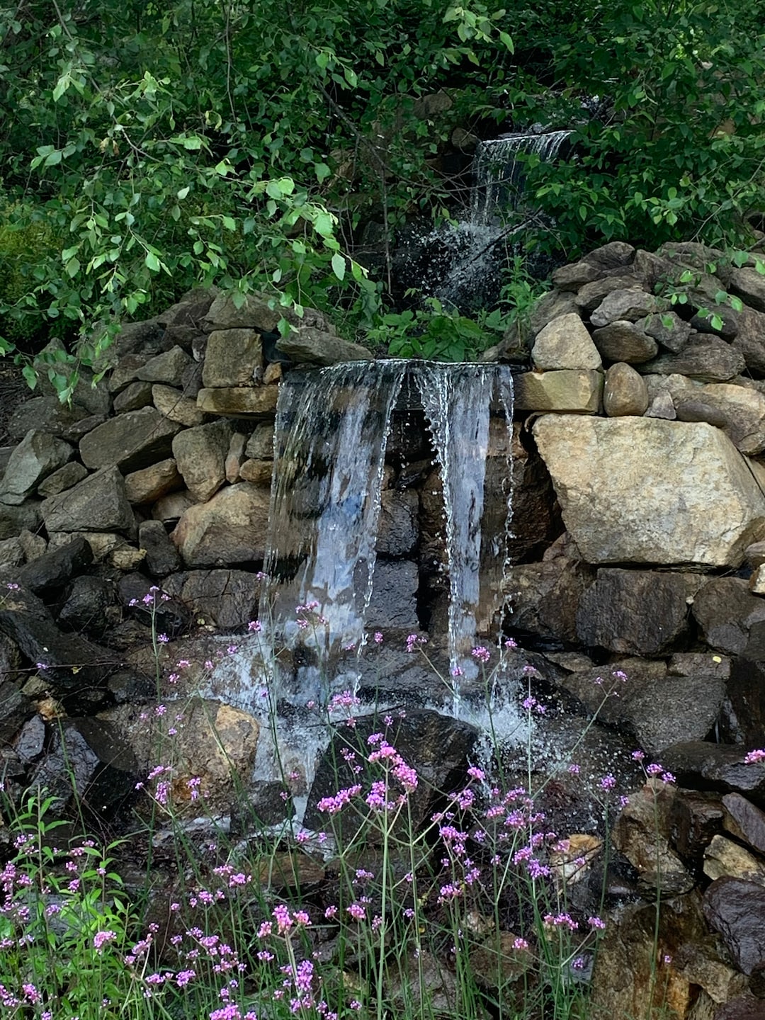 Waterfall and Purple Flowers Photo - Etsy